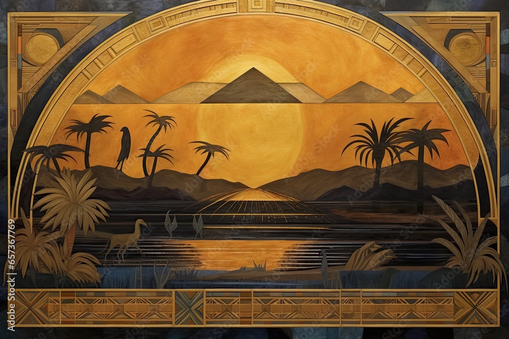 Abstract Depiction of Ancient Egyptian Scene: Warm Tones of Gold, Brown ...