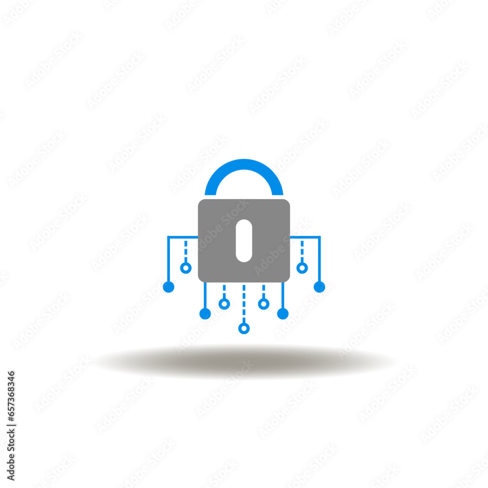 Vector illustration of pad lock with circuit pattern. Icon of 2FA Two ...