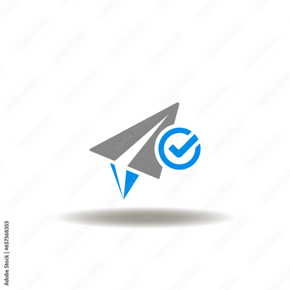 Vector illustration of paper airplane with check mark. Icon of request ...