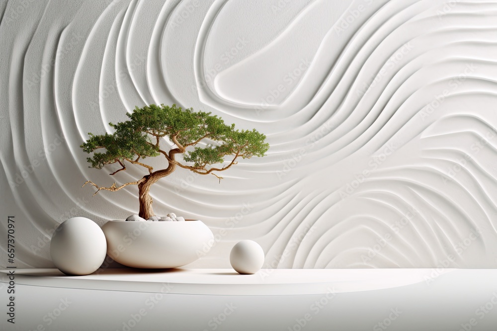 White Abstract Zen Garden: Embracing Minimalistic Purity in a Serene ...