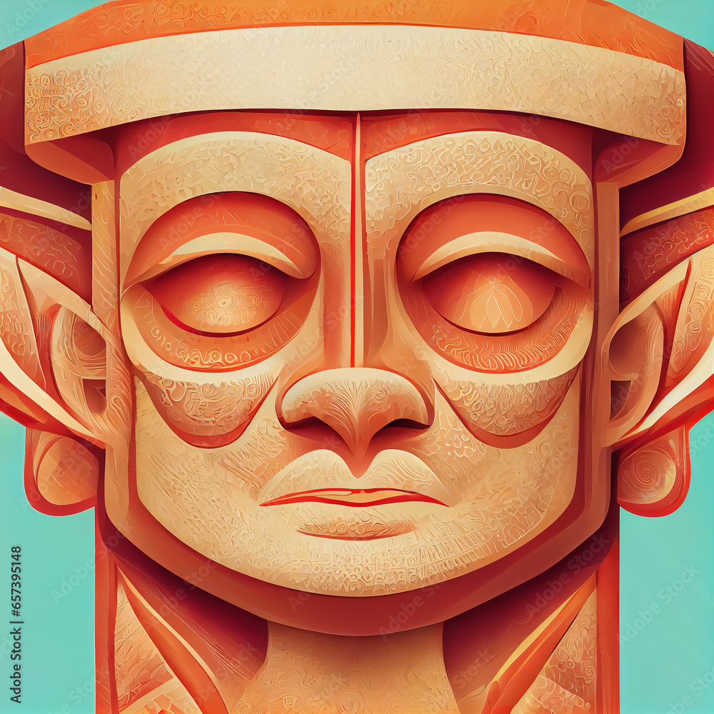 Primordial presence. Intense closeup of Maya totem deity's visage ...