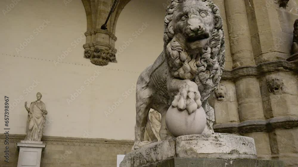 Lion sculpture of Flaminio Vacca showcased in Loggia dei Lanzi, an open ...