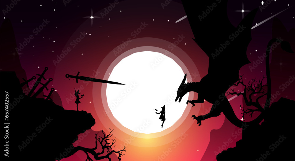 fantasy wallpaper. japanese theme wallpaper. floating witch with sword ...