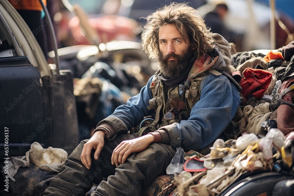 Homeless man living on the street in a big city Stock Illustration ...