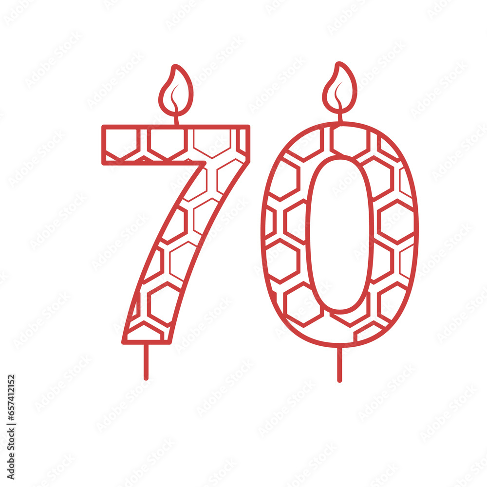 Digital png illustration of red 70 birthday candle with pattern on ...