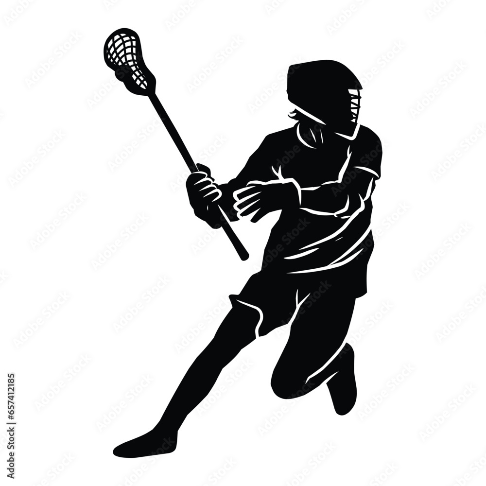 hand drawn silhouette of a lacrosse player. graphic assets in the form ...