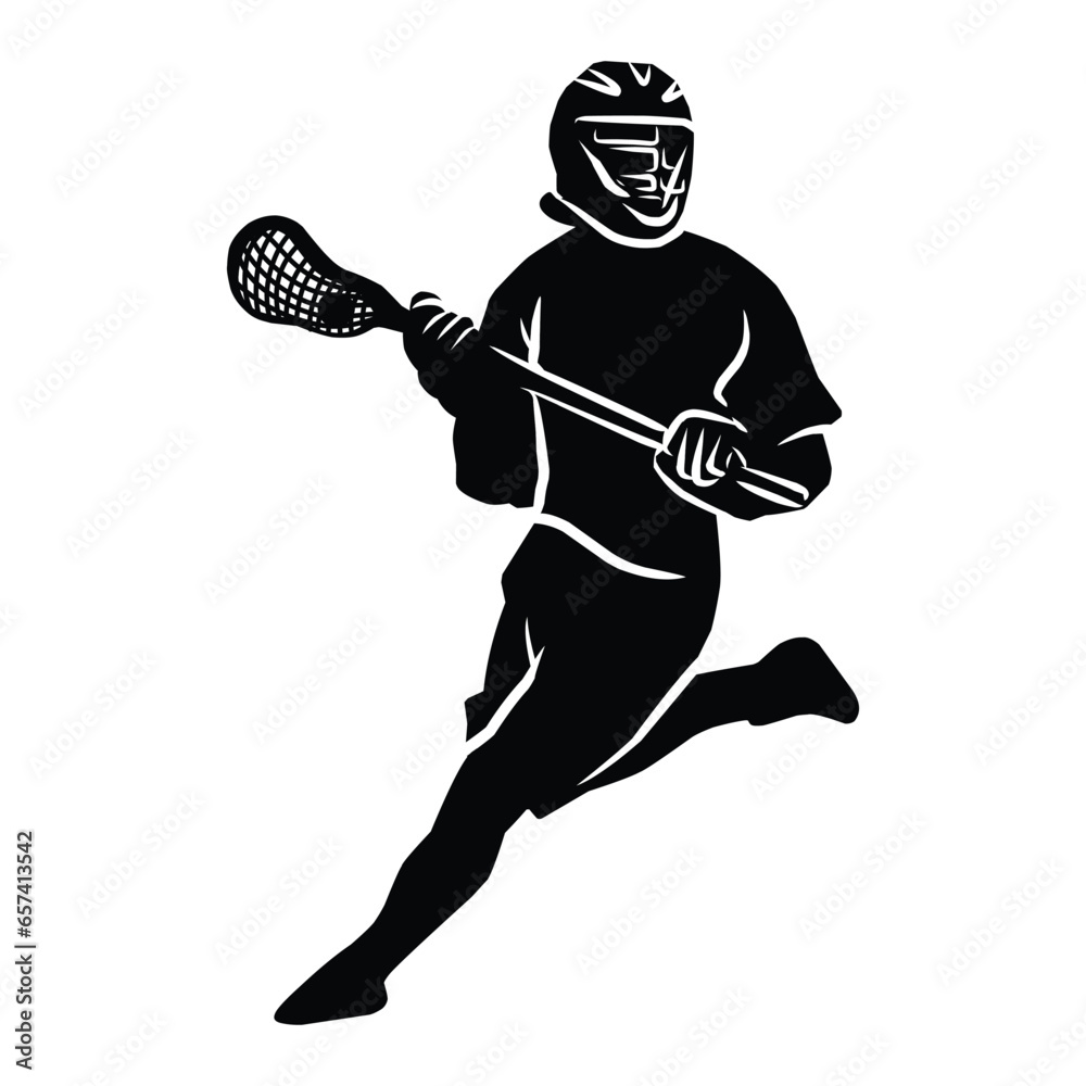 hand drawn silhouette of a lacrosse player. graphic assets in the form ...
