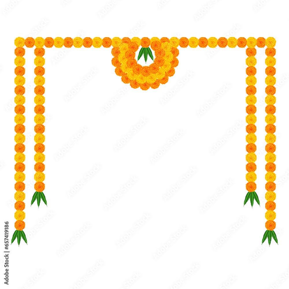 Indian traditional garland of marigold floral vector, wedding and ...