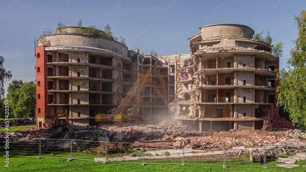 Demolition Timelapse of a Building Being Torn Down with Hydraulic ...