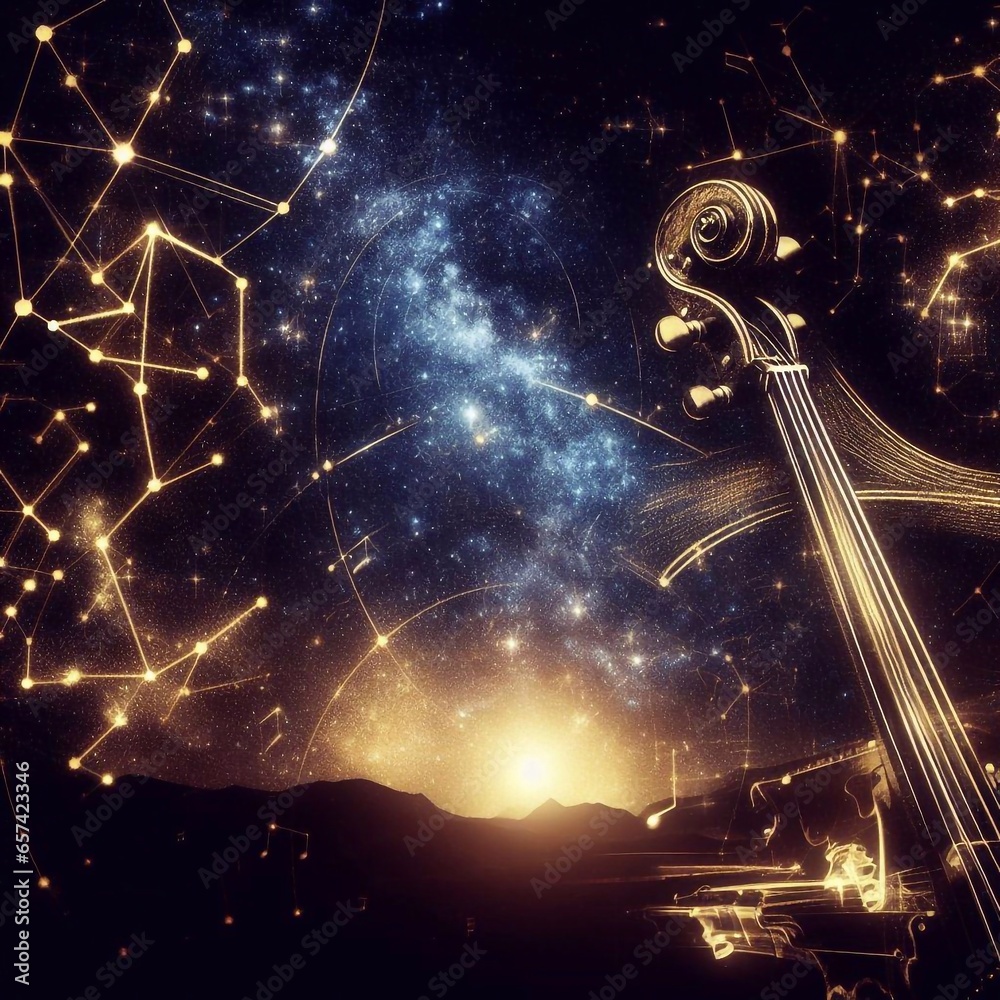 constellations transforming into golden instruments Stock Illustration ...