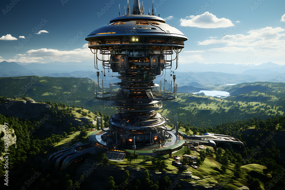 3d base station receiver. telecommunication tower 6g. polygonal design ...