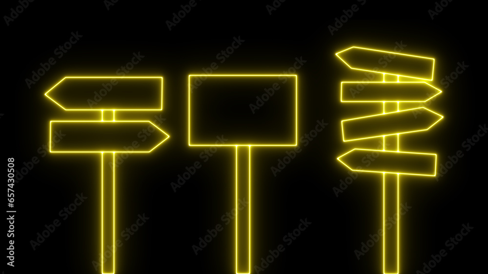 neon Direction sign post with arrow set illustration. Realistic 3d ...