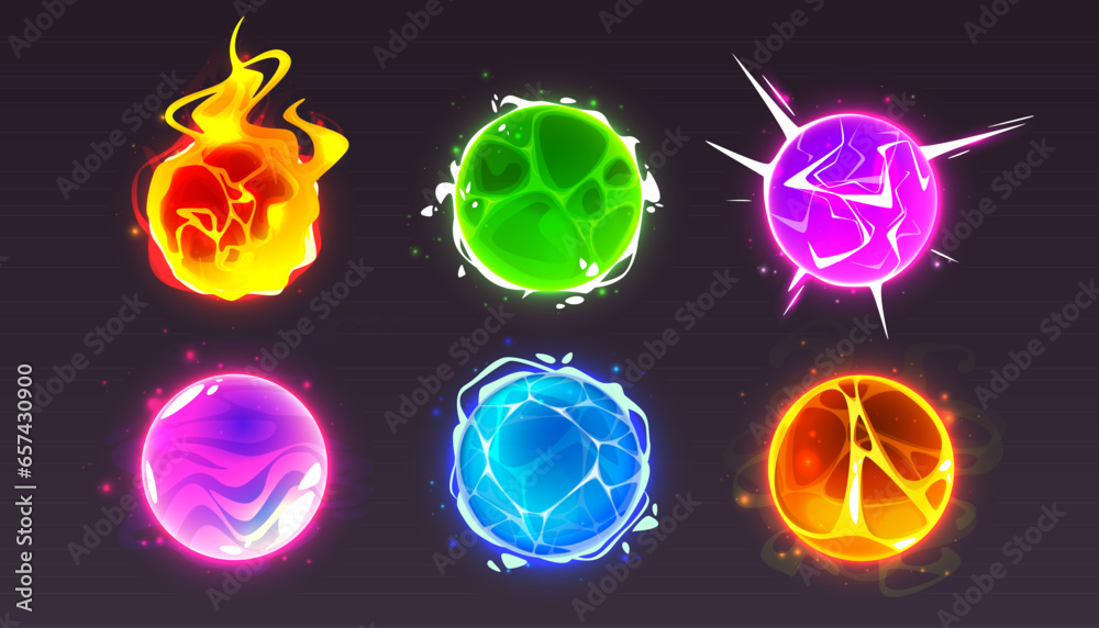 Magic orb ball game icon with fire glow effect. Crystal power sphere ...
