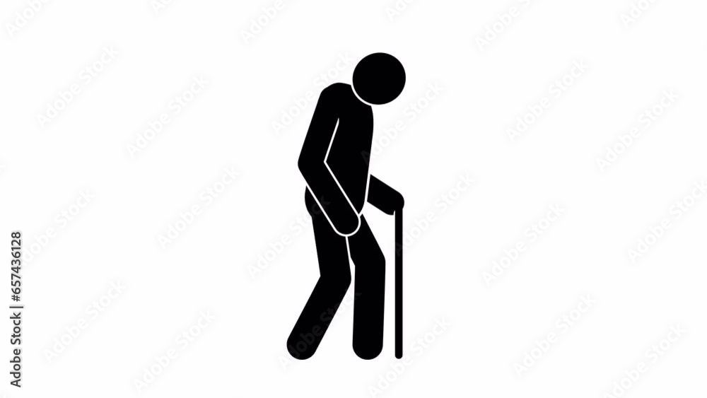 Pictogram - an old man walks with a stick. Elderly man with stick ...