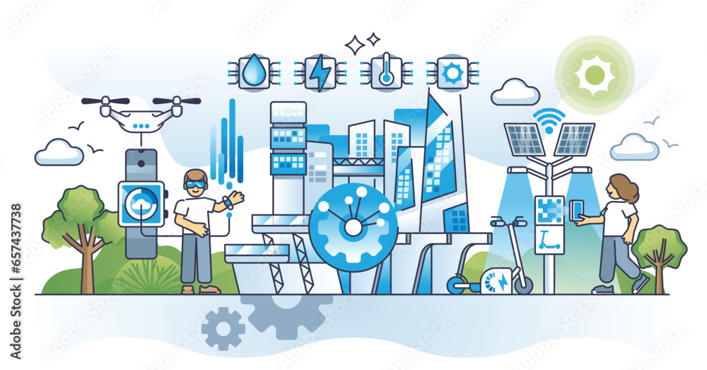 Dawn of smart cities and modern IOT technology connection outline ...