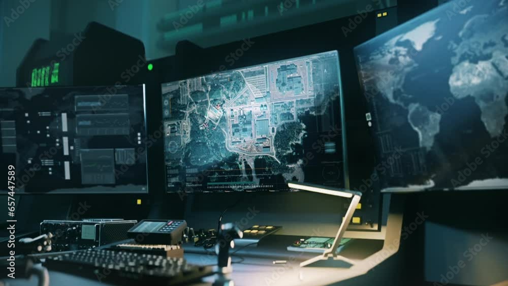 Future Army Tech Analyzing Nuclear Power Plant Security. Computer Controls Satellite Scan ...