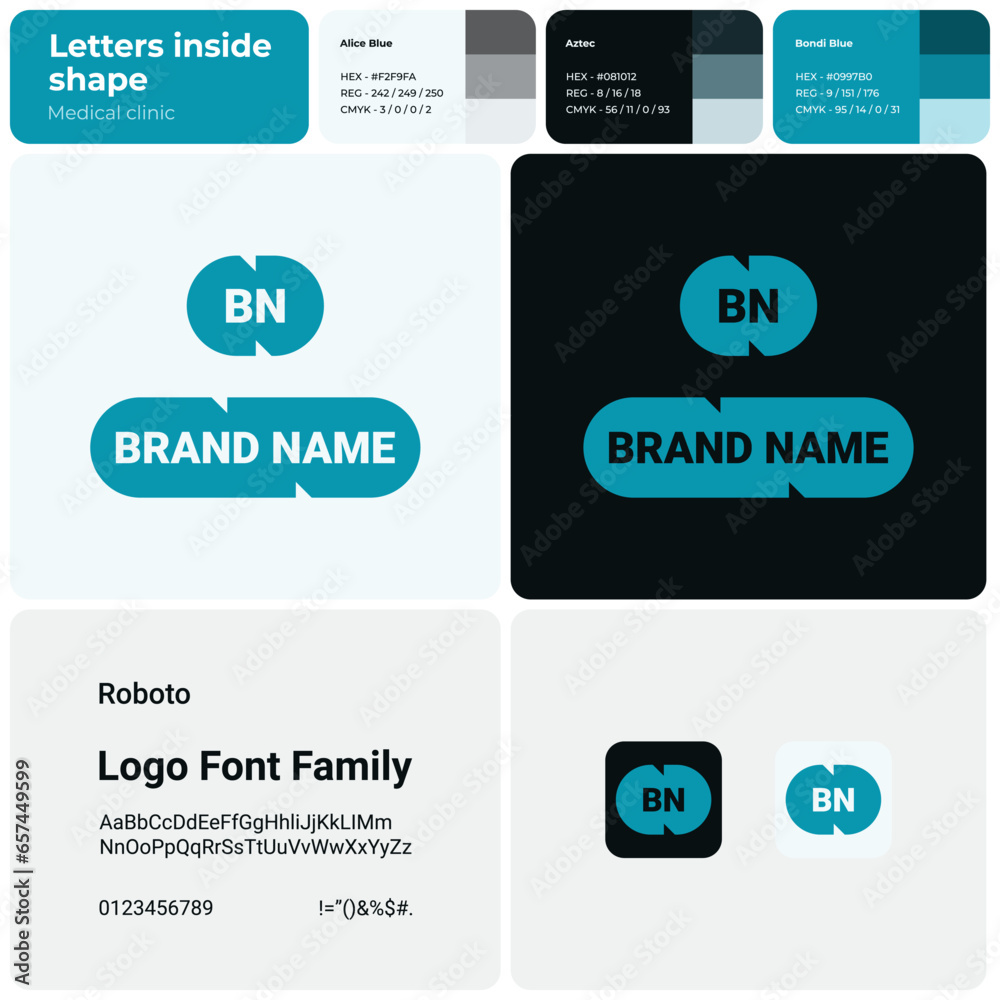 2D medical clinic logo with brand name. Brand name icon. Design element ...