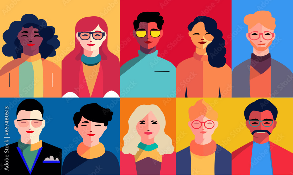 Photo & Art Print Retrato de multiples colores de personas de ...
