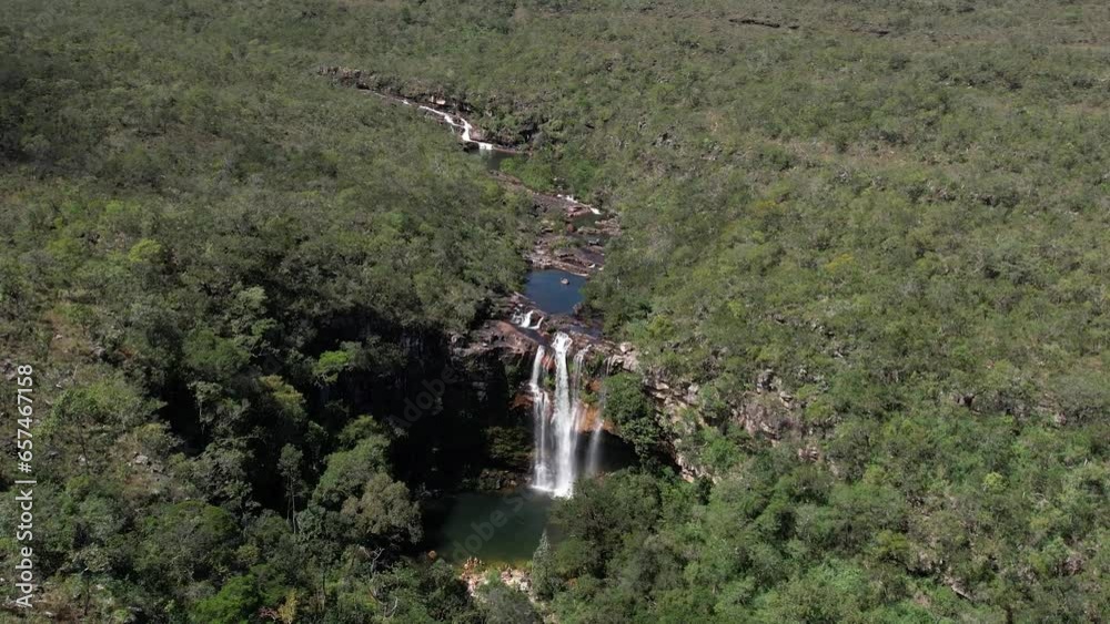 aerial view of the Catedral waterfall and Macaco river in Complexo do ...