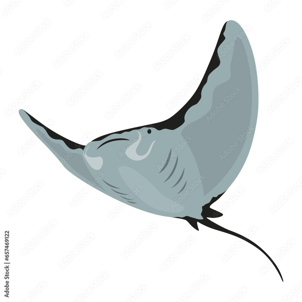 Stingray fish. Sea animal floating underwater. Cute cartoon stingray ...