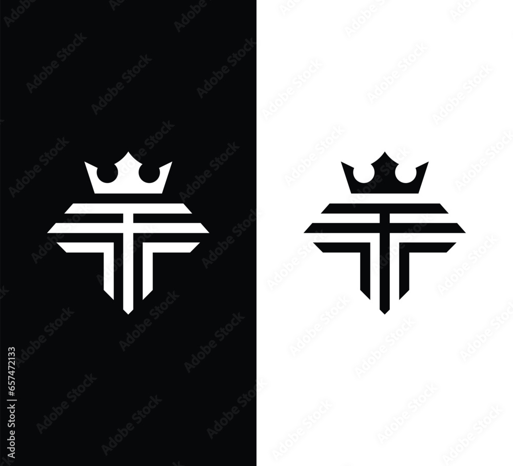 Creative Modern Letter T Logo. T Crown Logo Design Black and White Logo ...