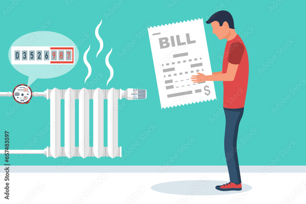 Bill Payment. High utility bills. Stress for a young man. Invoice ...
