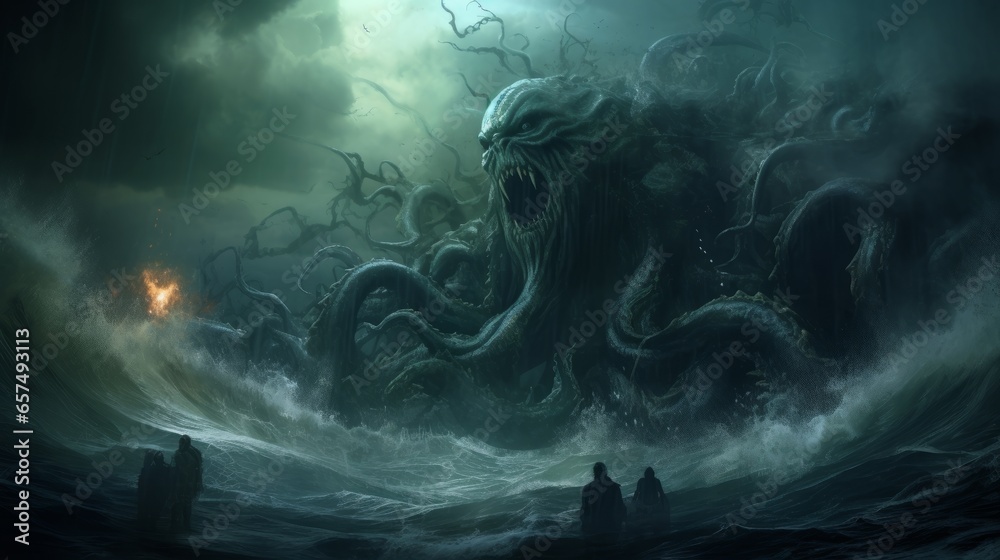 Ktulhu an ancient sea monster causes chaos and destruction in the ocean ...