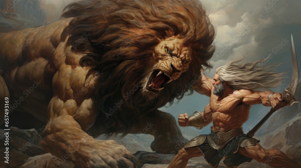 Painting of Hercules a brutal, muscular male, with a beard, the Greek ...