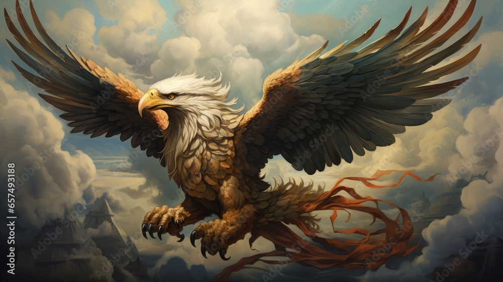 Art of a myth monster, Griffin, Half lion, half Eagle. Fierce flying ...