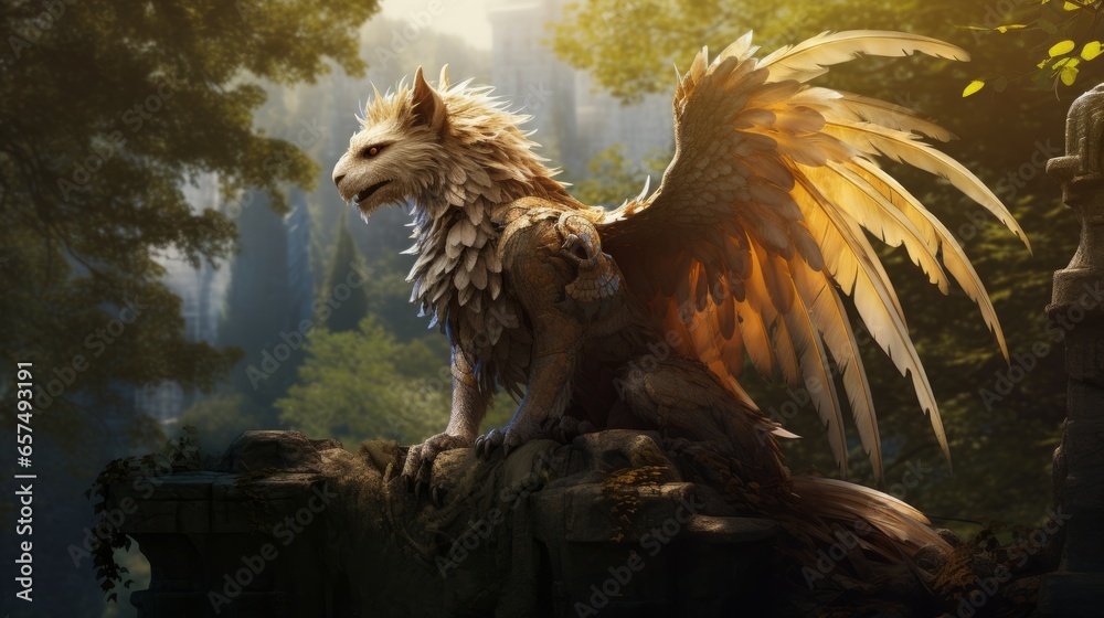 Art of a myth monster, Griffin, Half lion, half Eagle. Fierce flying ...