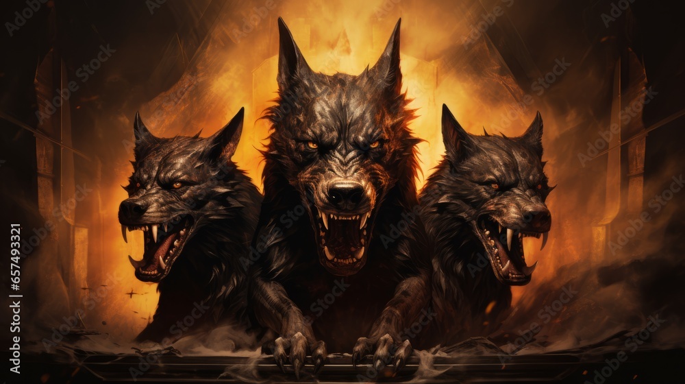 Illustration of Cerber hound of Hades, guardian of the underworld. A ...