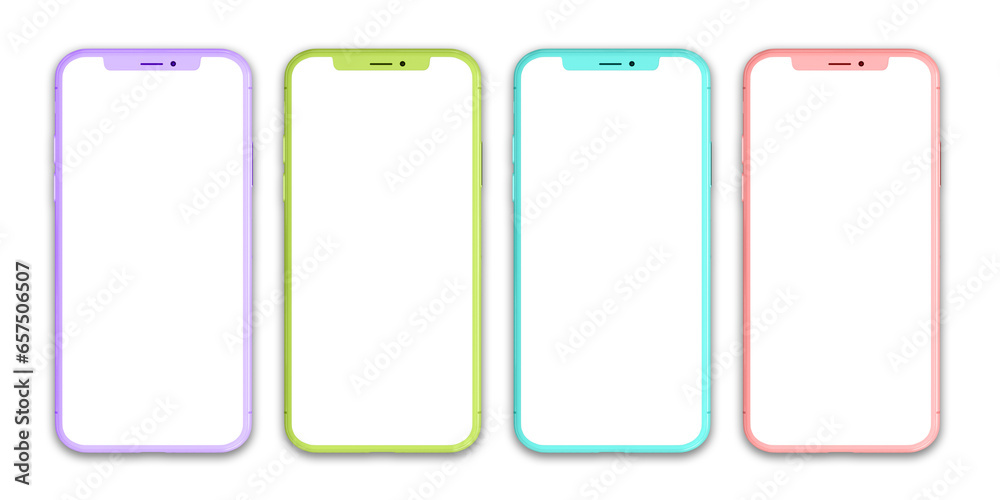 Realistic 3d smartphone mockups, isolated mobile phone frames with ...