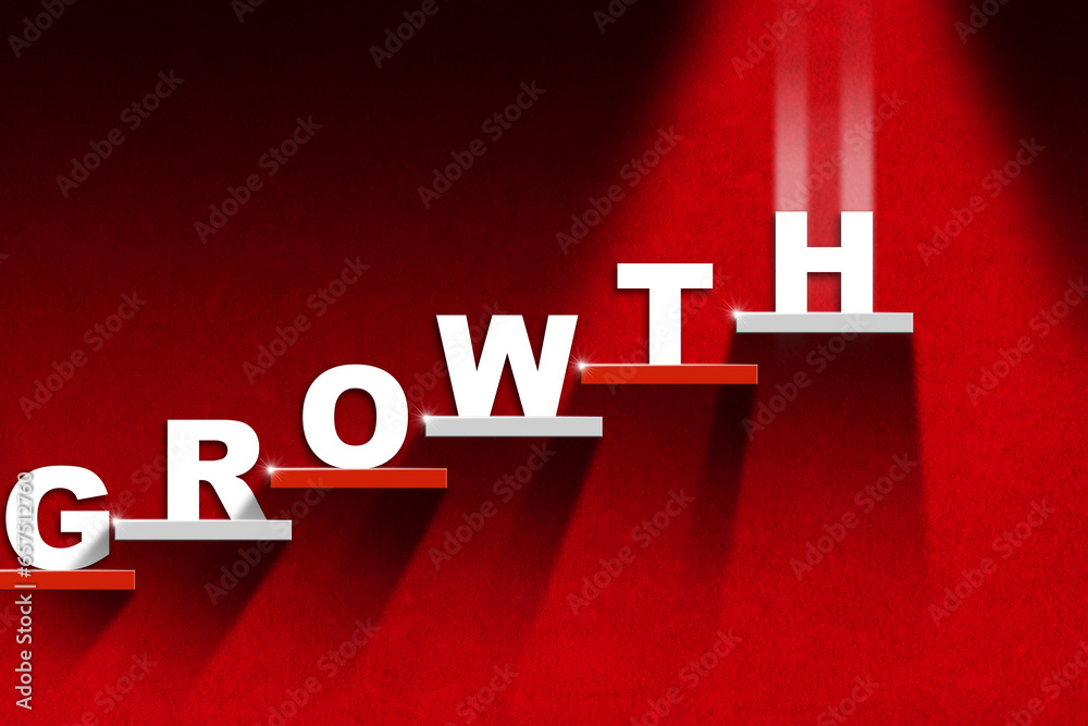 Staircase with white and red steps on a red background and text growth ...