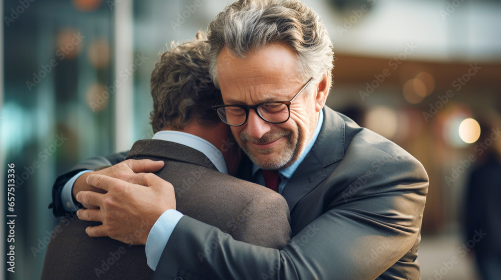 Grateful Businessman Expresses Appreciation with a Thankful Hug for ...