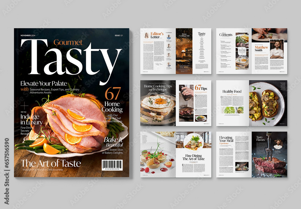 Food Cooking Magazine Layout Stock Template | Adobe Stock
