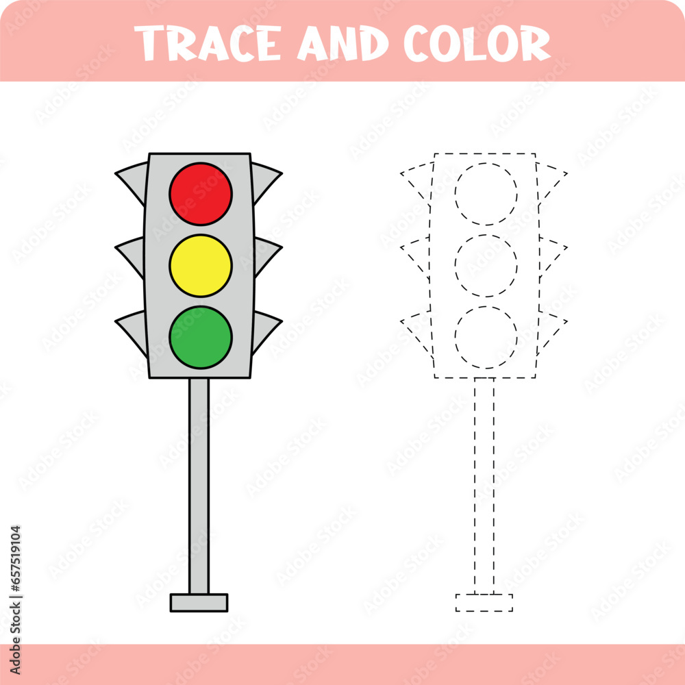 Trace and color educational game for kids. Worksheet with handwriting ...