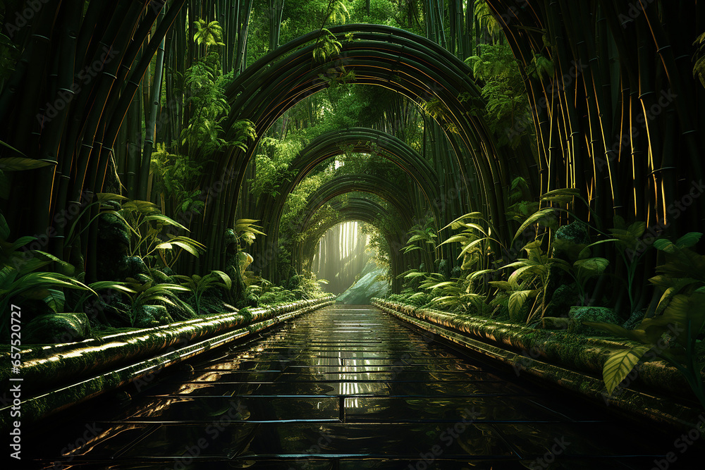 Generative AI Image of Tunnel from Bamboo in Forest with Green Nature ...