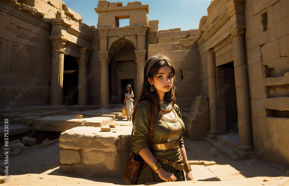 Beautiful girl in costume of ancient Egyptian goddess. Portrait of a ...