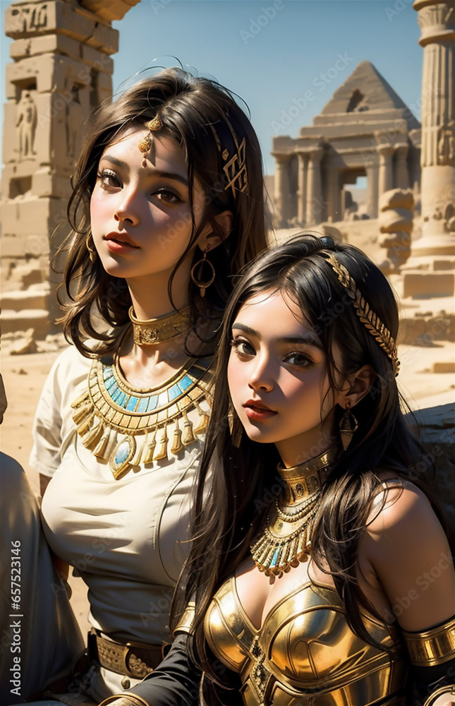 Beautiful girl in costume of ancient Egyptian goddess. Portrait of a ...