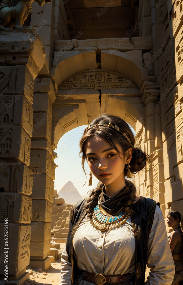 Beautiful girl in costume of ancient Egyptian goddess. Portrait of a ...