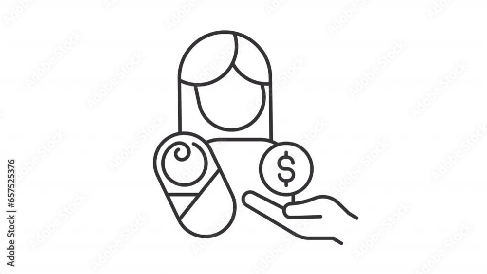 2D black simple thin line animation of paid parental leave, HD video ...