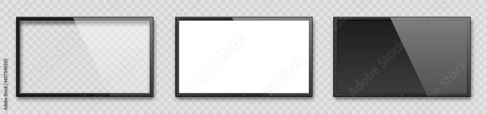 Realistic TV screen collection. Empty tv frame. LCD TV screen on a ...