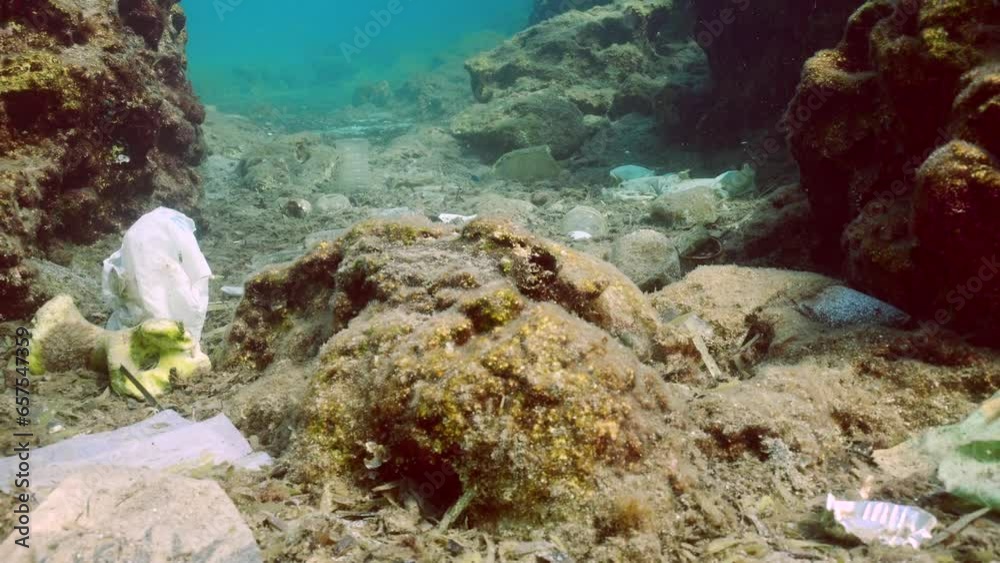 Vidéo Stock Camera slowly moving forwards over rocky seabed covered ...