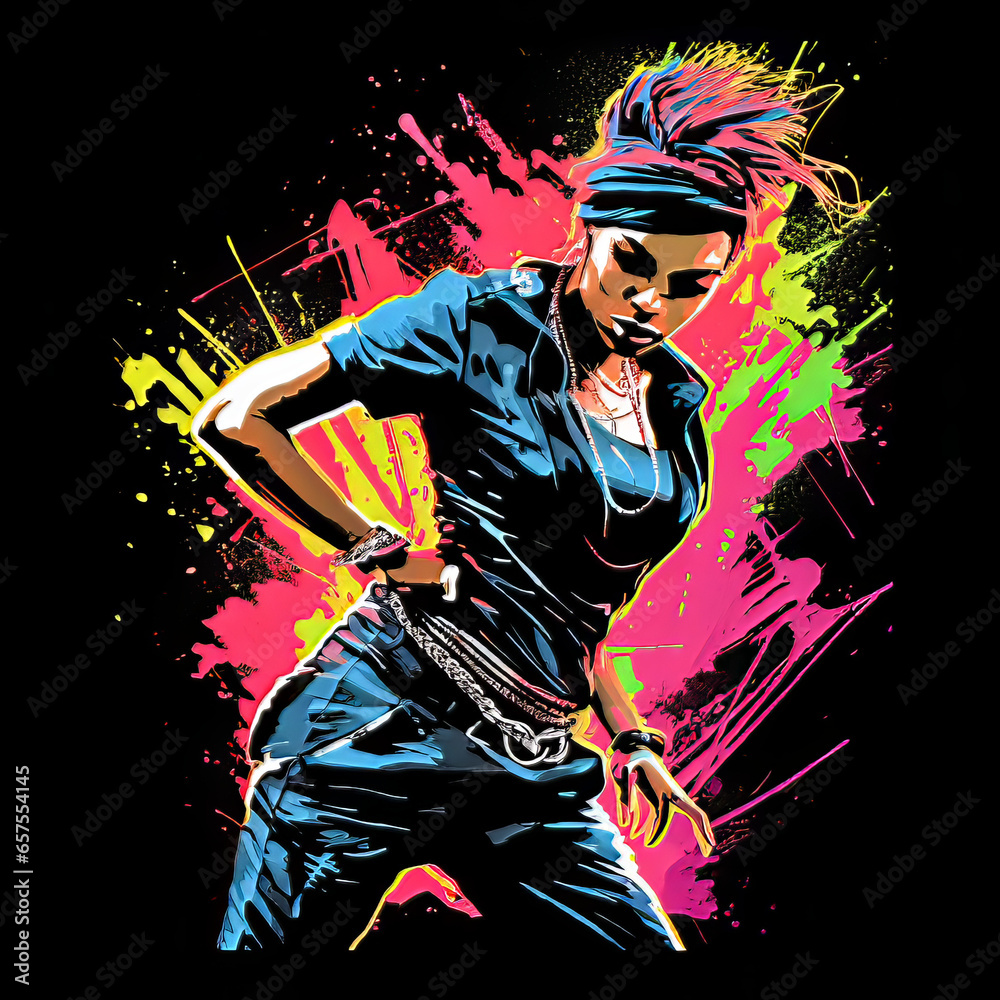 A t-shirt design of a punk rock woman dancing. Generative AI. A digital ...