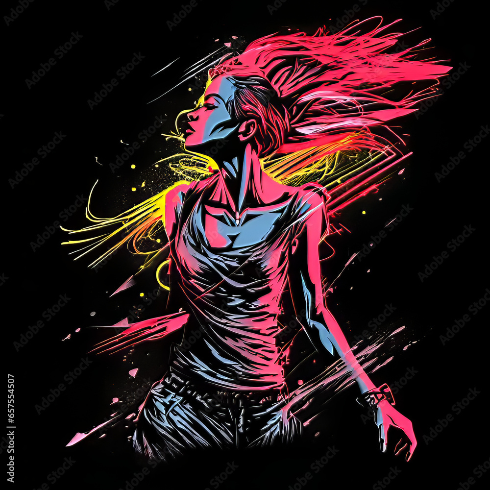 A t-shirt design of a punk rock woman dancing. Generative AI. A digital ...