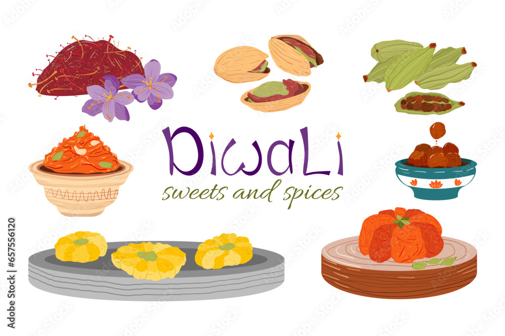 Set of Festive Diwali clipart for design. Diwali mithai, sweets and ...