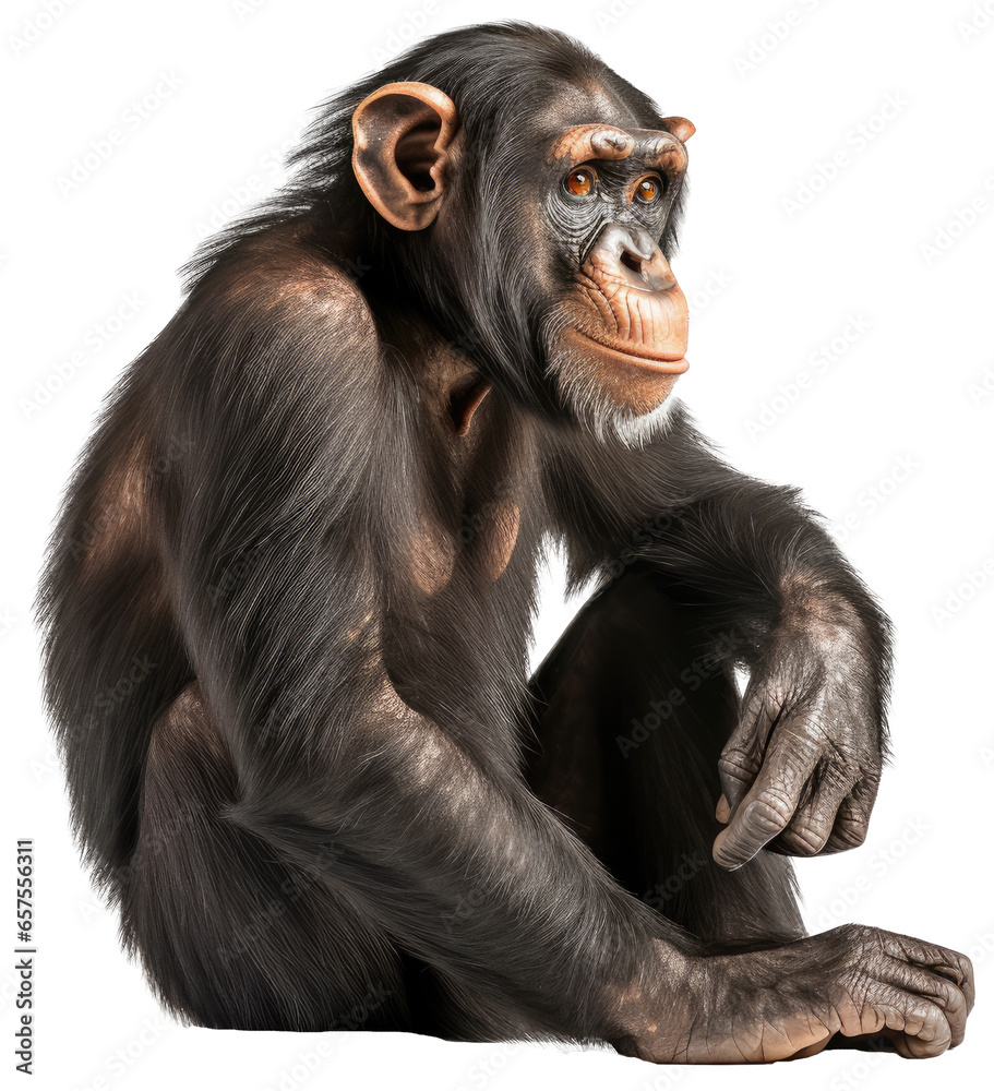 sitting chimpanzee ape isolated on a white background as transparent ...