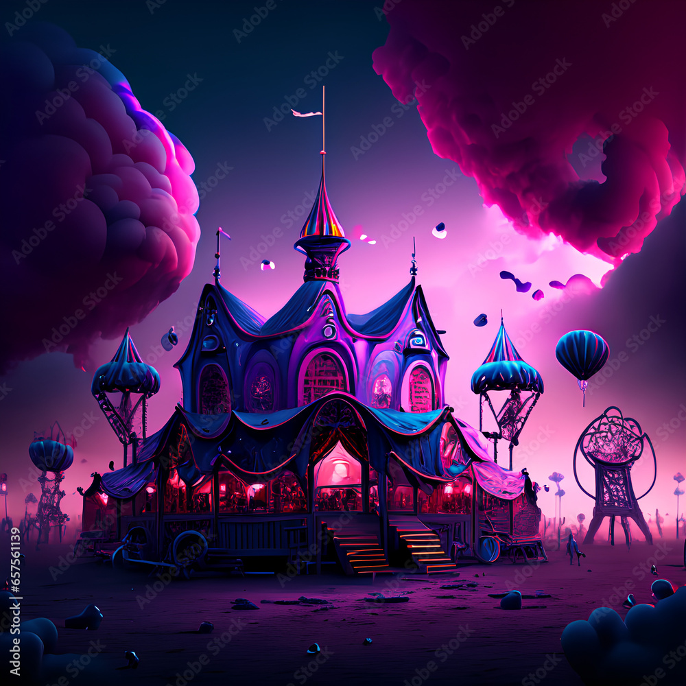 Creepy Carnival: Command: Design a deserted carnival scene under a ...