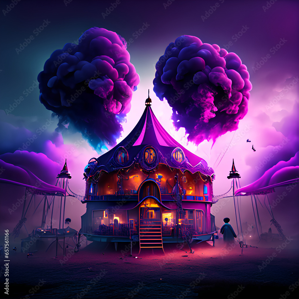 Creepy Carnival: Command: Design a deserted carnival scene under a ...