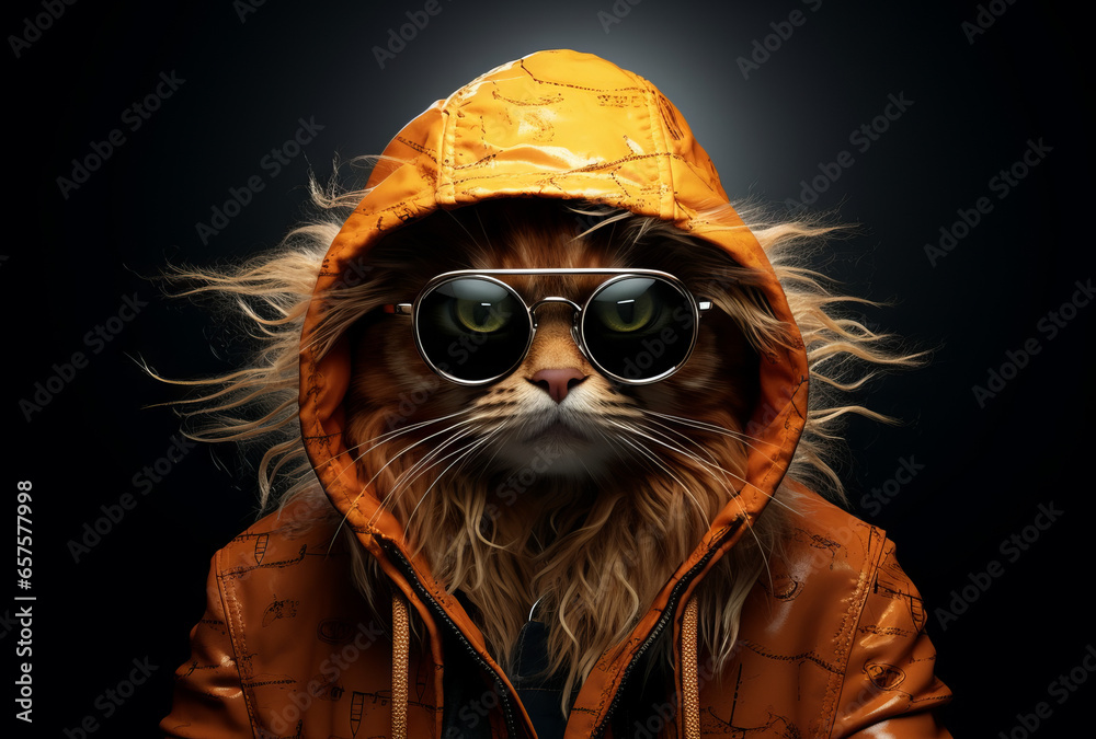 Super cool cat rapper wearing cloths and sunglasses, digital art ...